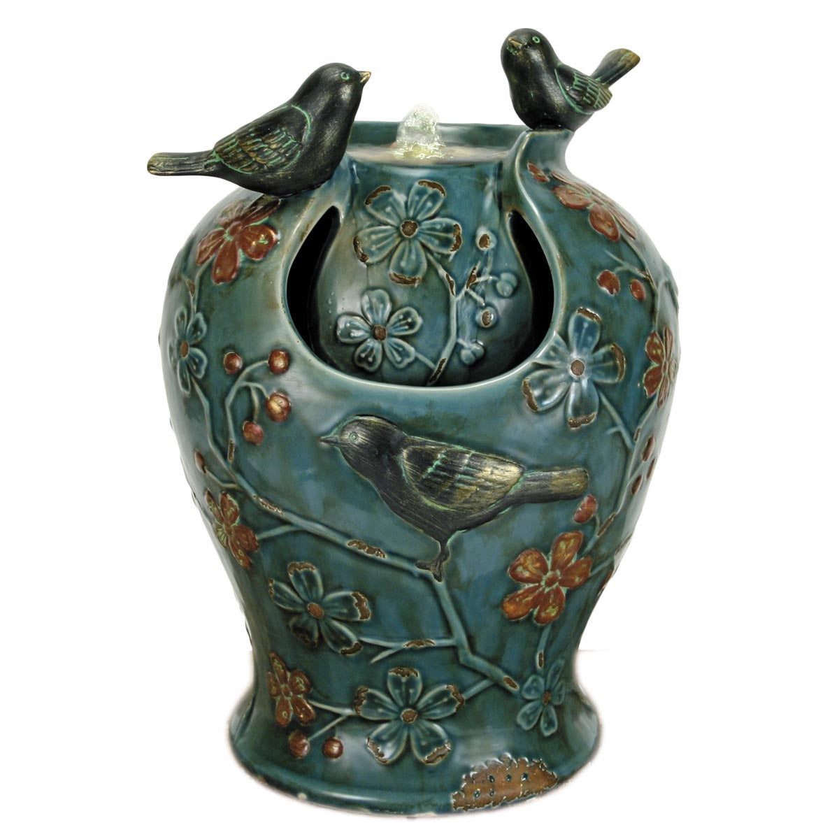 BLUE VERDIGRIS BIRD GARDEN WATER FOUNTAIN, LIGHTED WITH PUMP (MIN 1 ...